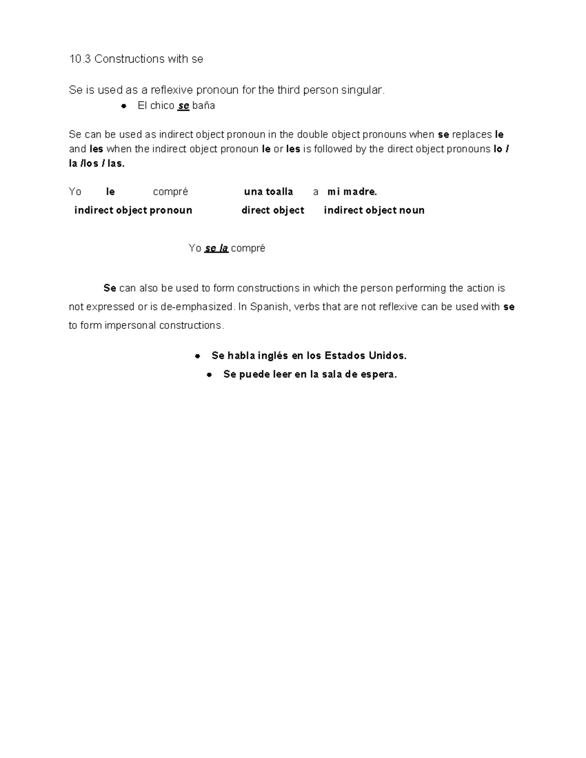 10.3 constructions with se - 10 Constructions with se Se is used as a ...