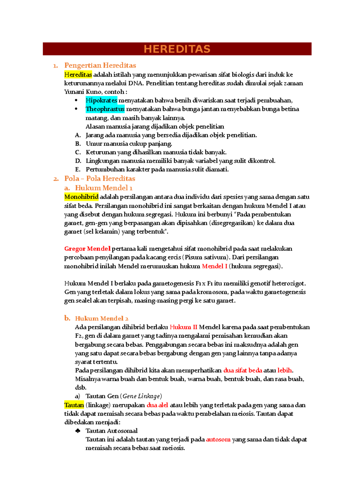 Catatan hereditas - HEREDITAS 1. Pengertian Hereditas Hereditas adalah ...