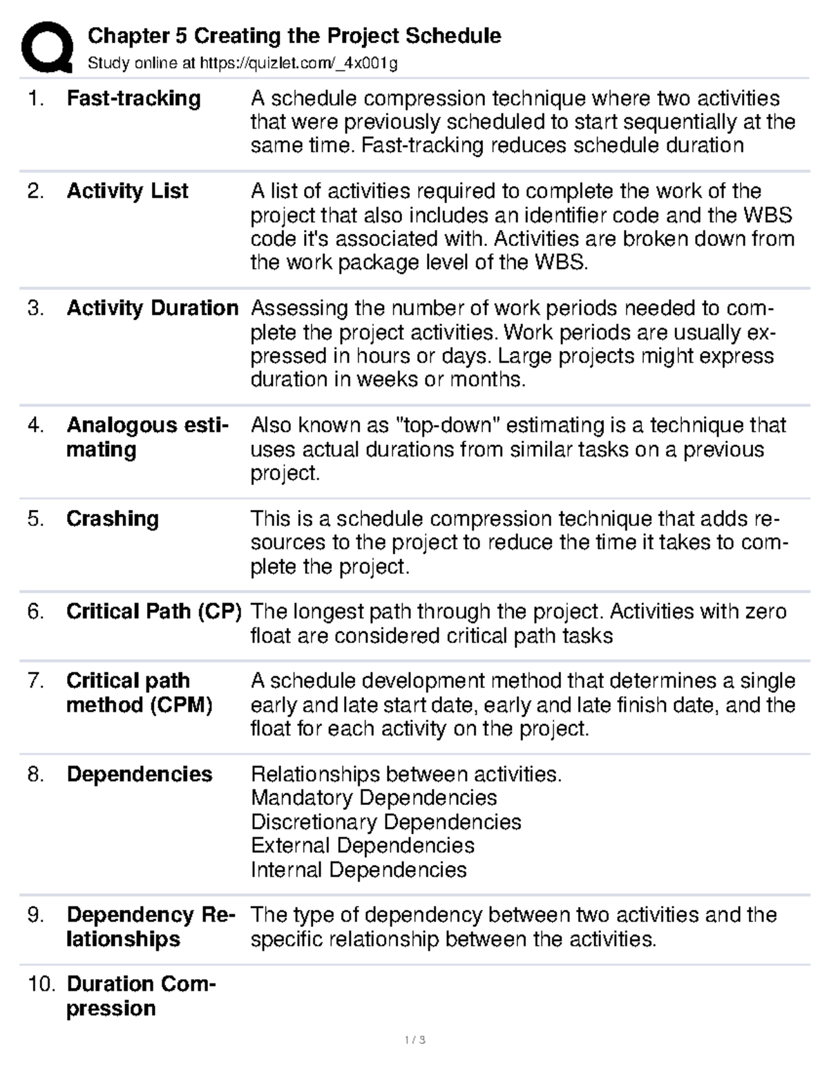 Chapter 5 Creating the Project Schedule - Chapter 5 Creating the Project Schedule Study online ...