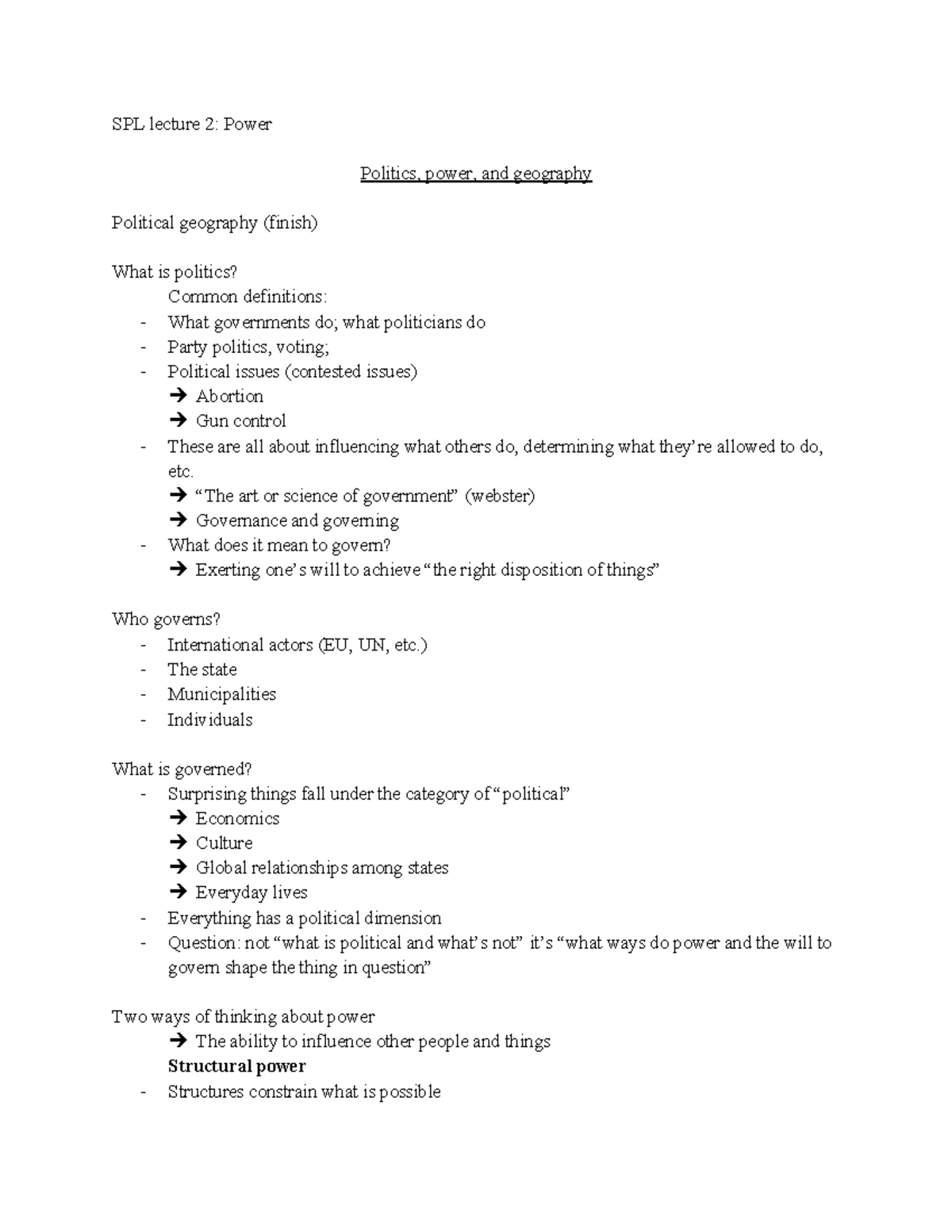 SPL lecture 2 - Space Place and Location professor Gabriel - SPL lecture 2: Power Politics ...