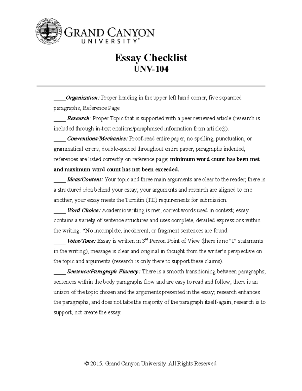 Attachment 2 - Hhhhh - Essay Checklist UNV ...