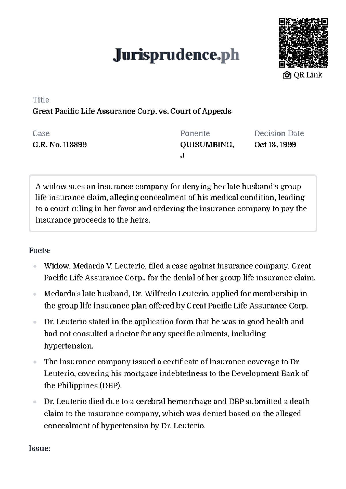 Great Pacific vs. CA Digest - Jurisprudence Title Great Paci!c Life ...