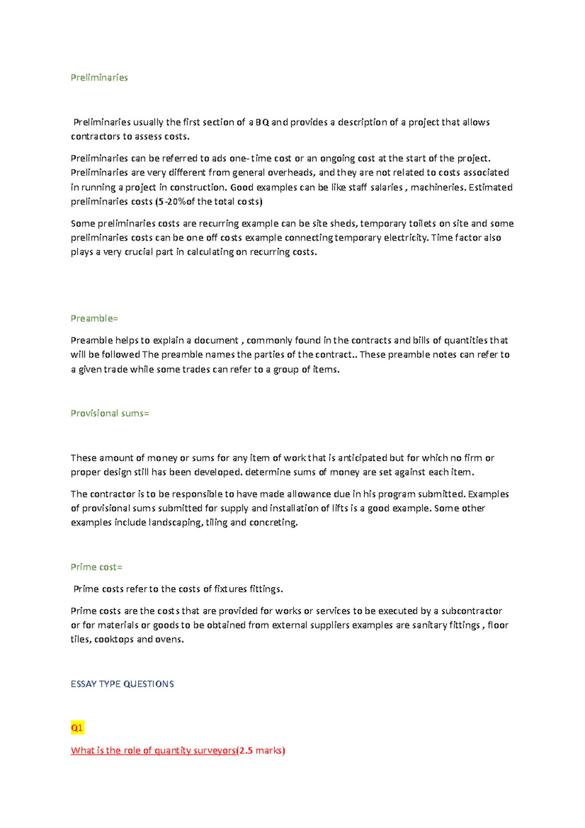 Preliminaries - summary - Preliminaries Preliminaries usually the first ...