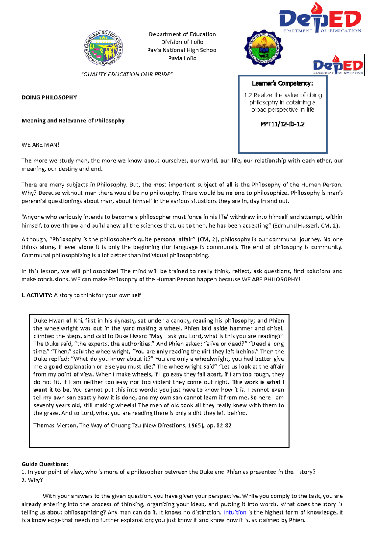 Module-1- Doing- Philosophy - Department of Education Division of ...