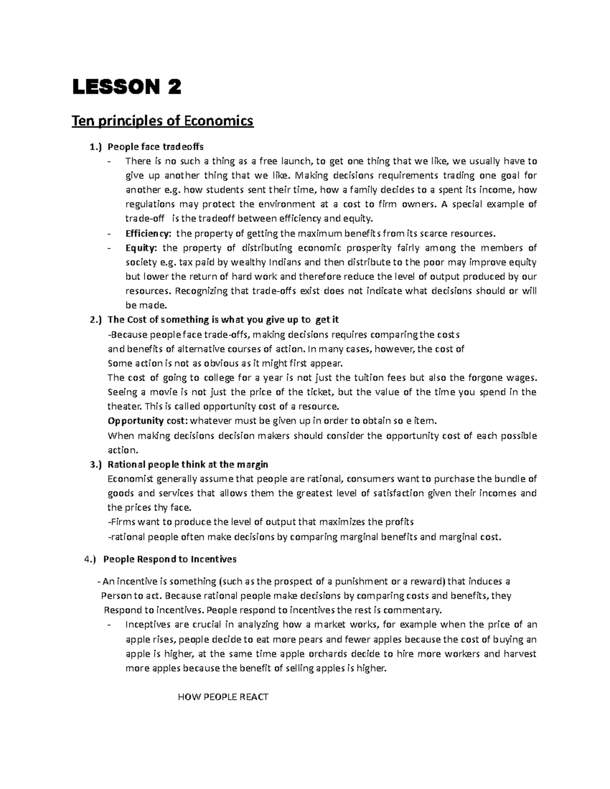 Lesson 2 - Principles of economics - LESSON 2 Ten principles of ...