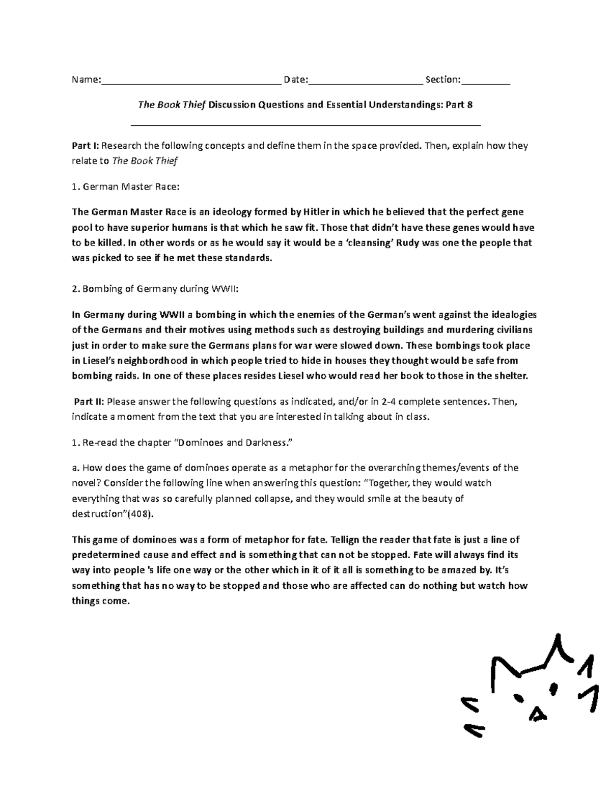 Edited - "The Book Thief" Part 8 Questions - Name ...