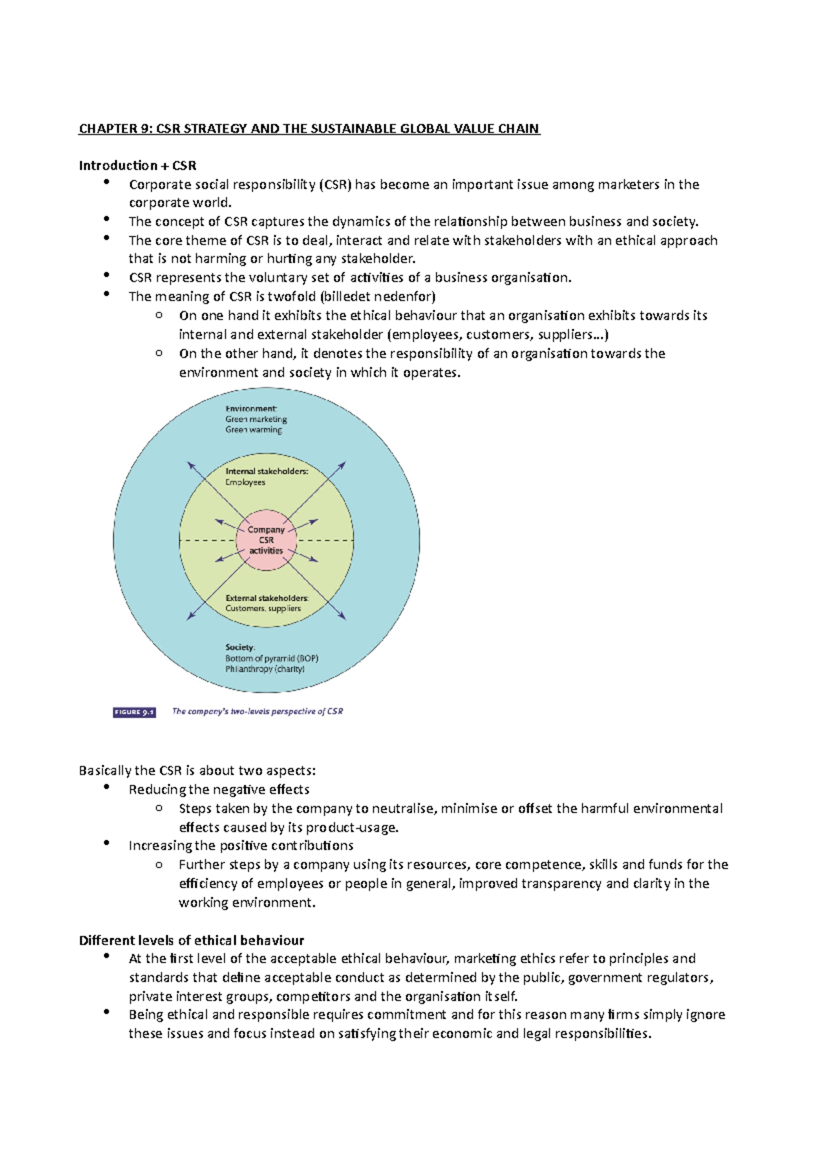 Marketing kap 9 - CHAPTER 9: CSR STRATEGY AND THE SUSTAINABLE GLOBAL ...