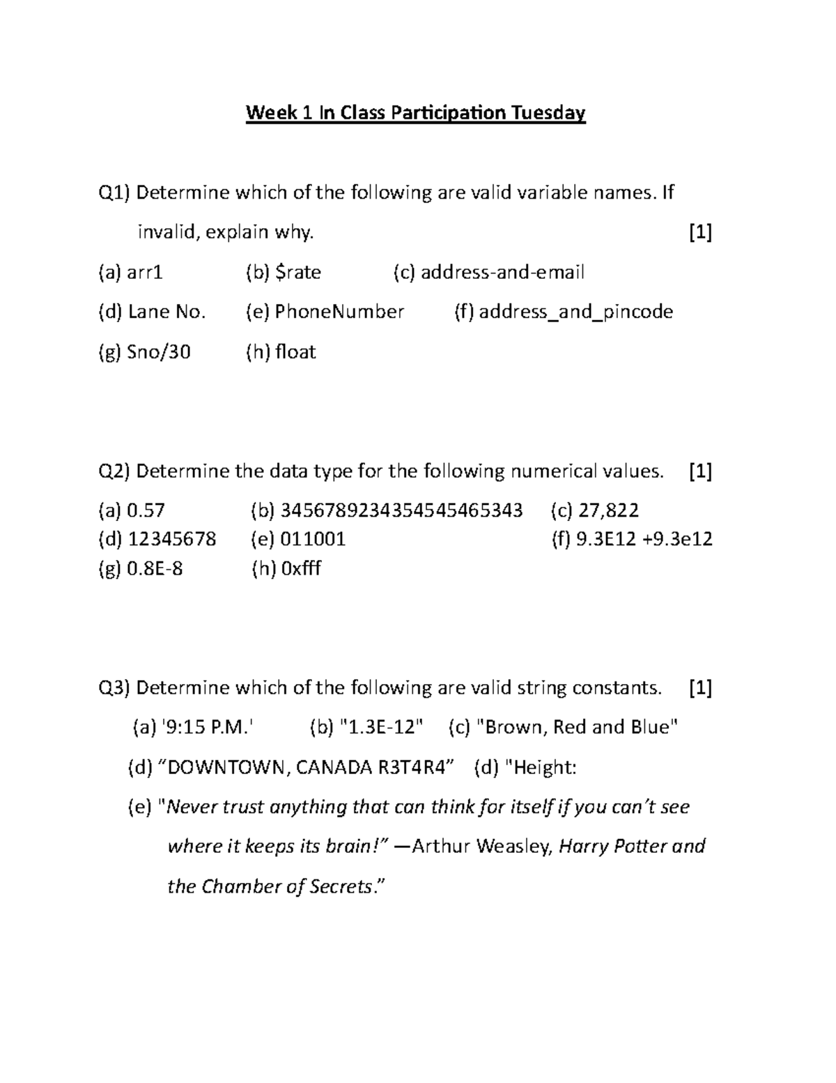 In Class Week 1Av2 - noasdasd - Week 1 In Class Participation Tuesday ...