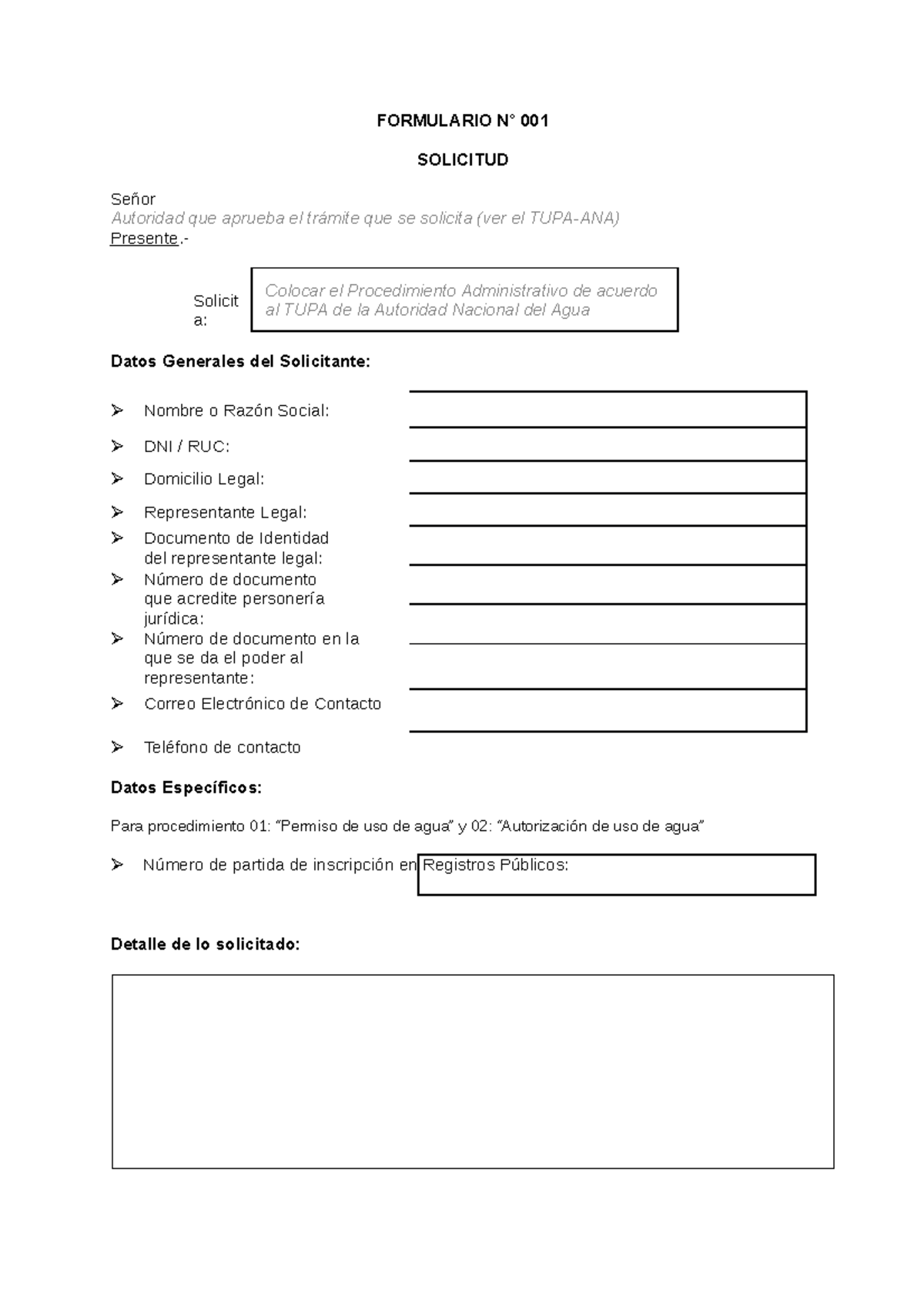 Formulario 001 2019 - FORMULARIO N° 001 SOLICITUD Señor Autoridad que ...