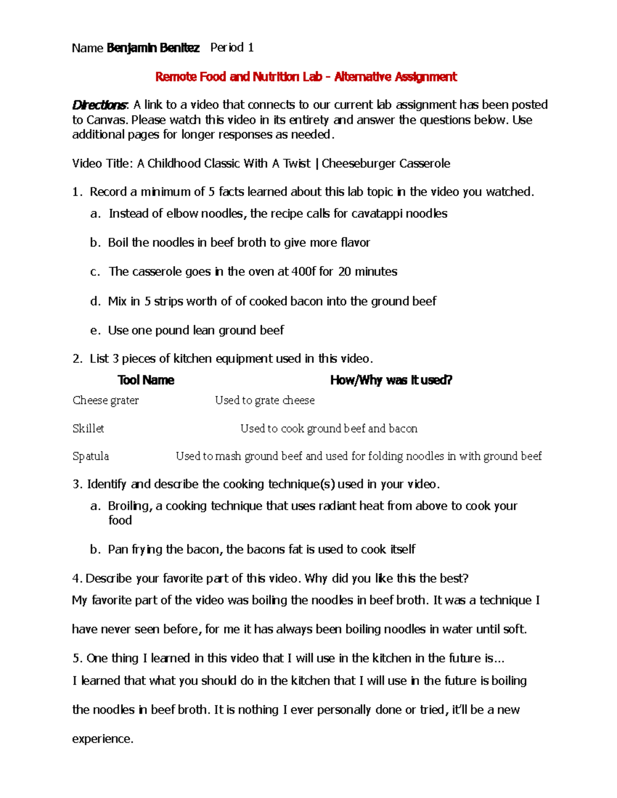 Copy of Alternative Foods Lab Assignment Remote Learning Wksht Revised ...