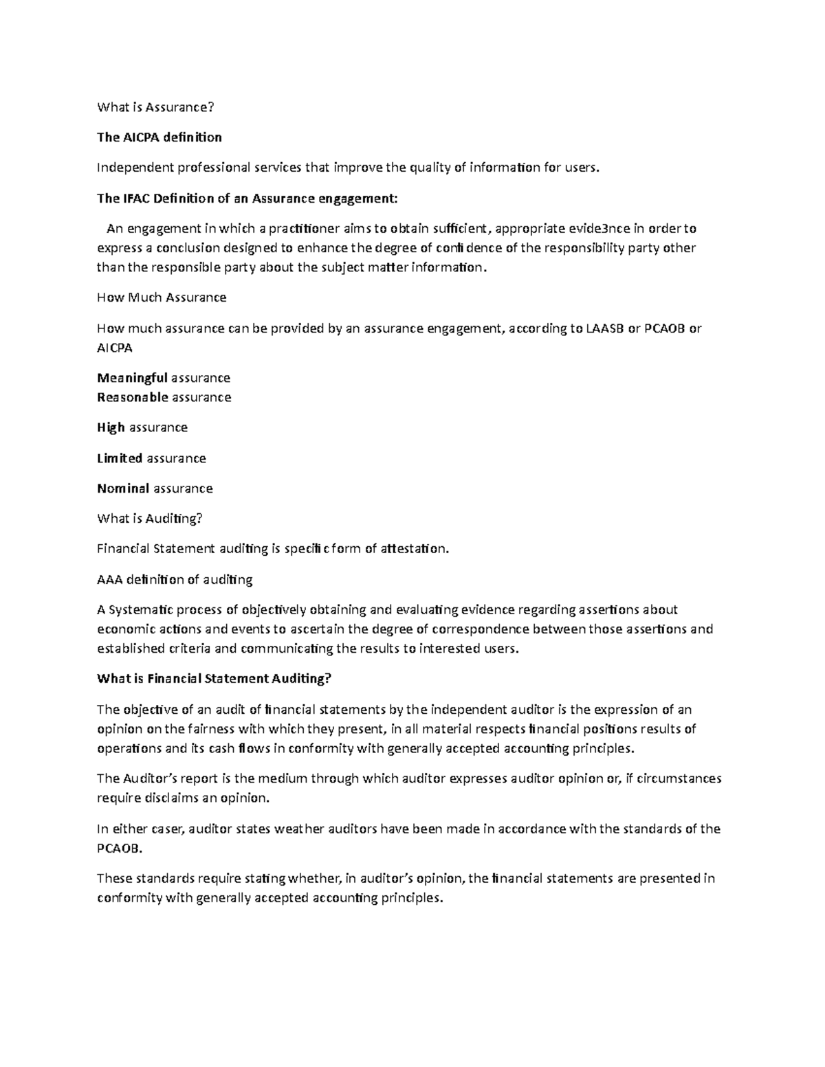 Audit notes 5400 - What is Assurance? The AICPA definition Independent ...