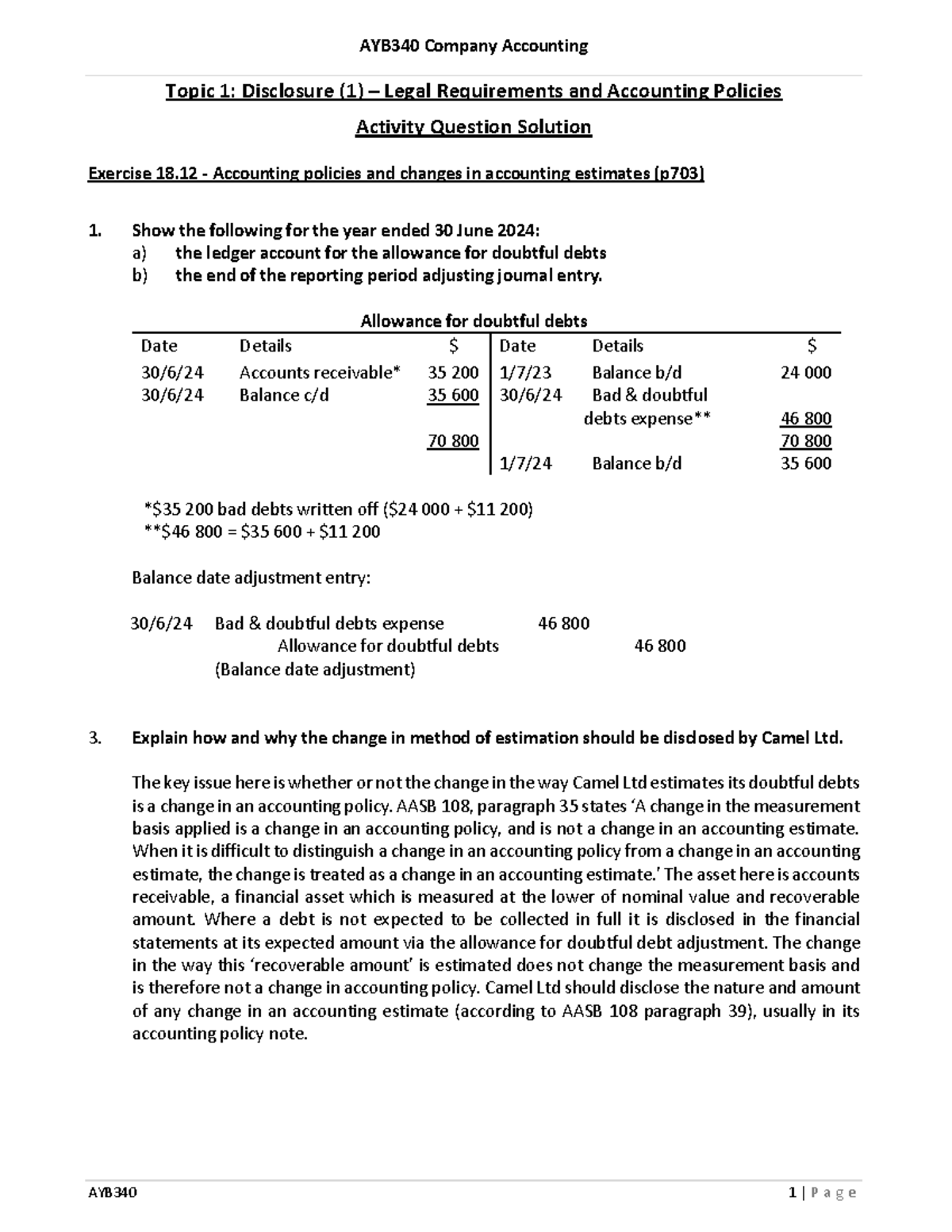 Topic 1 - Activity Question Solution AYB340 - AYB3 40 Company ...