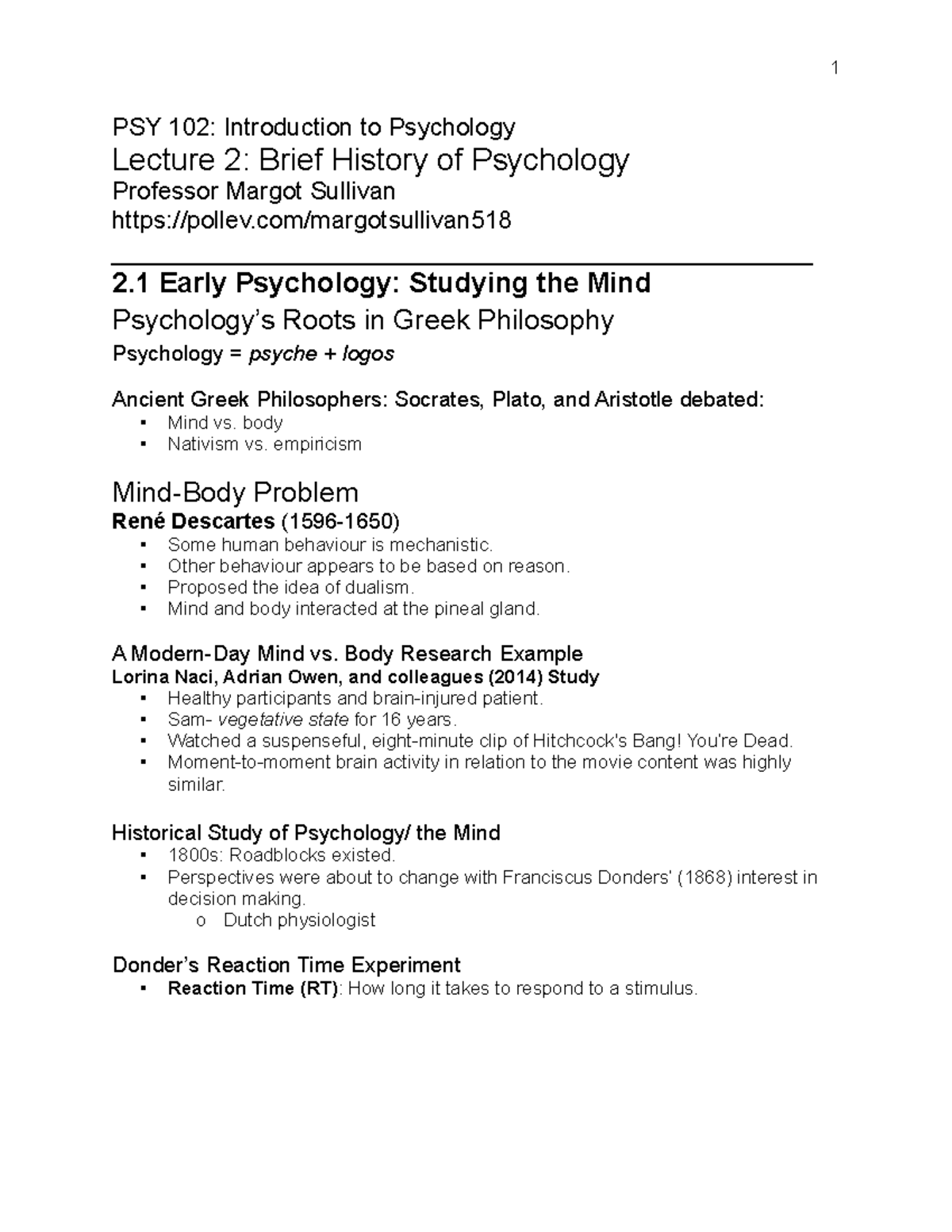Lecture 2 - Detailed notes - PSY 102: Introduction to Psychology ...