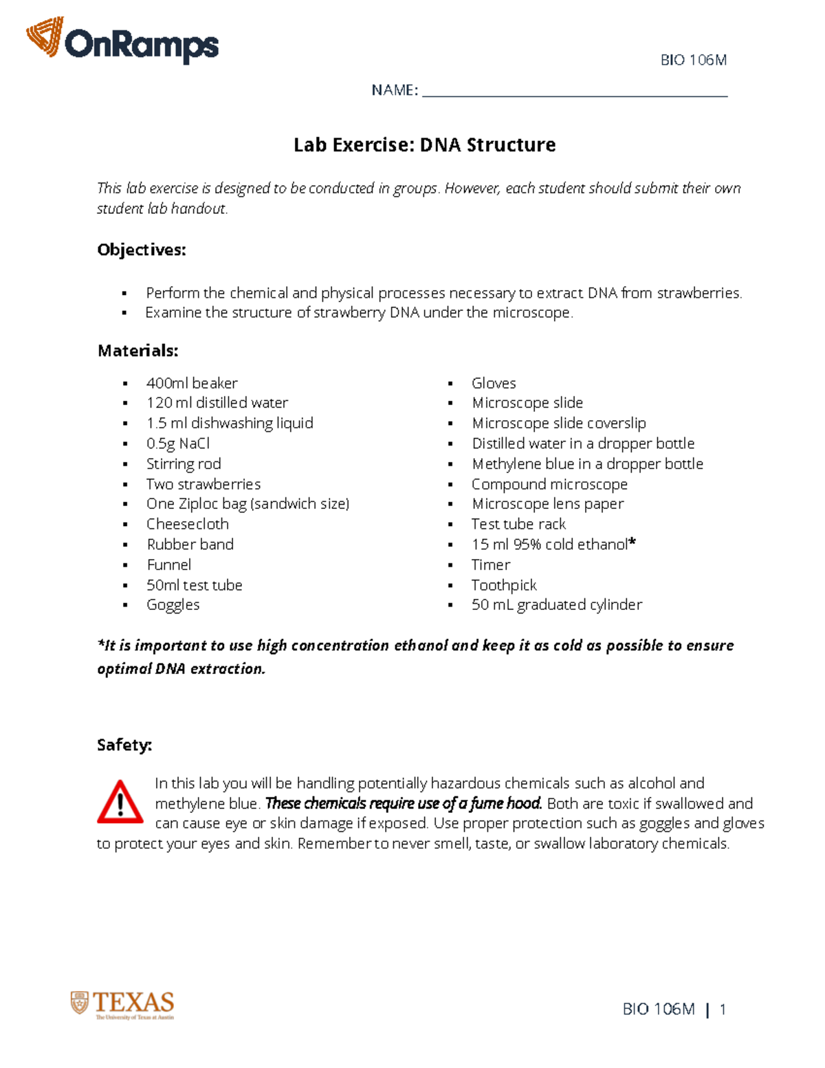 Student Handout 6.1.1 DNA Structure - NAME