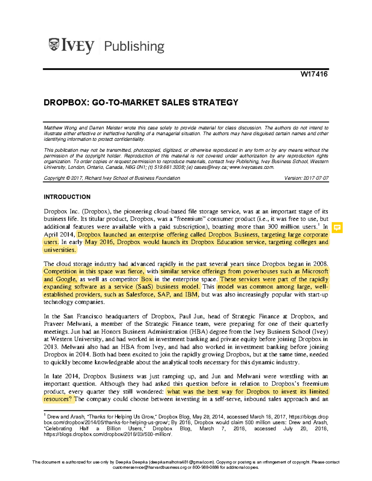 Dropbox Sales Strategy - Studocu