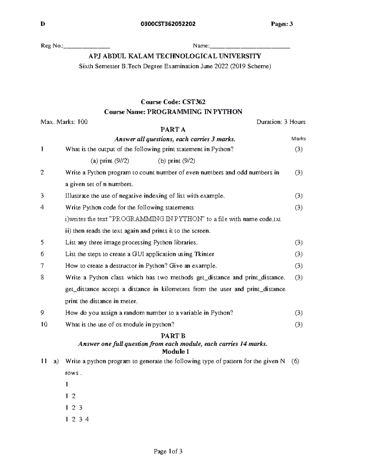 Python Prev Year Qns Previous Qs And Ans 0300cst36205220 2 Course Code Cst Course Name