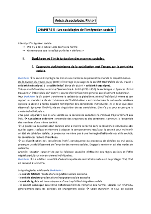 Cours Complet DE Sociologie - INTÉGRAL DU COURS DE SOCIOLOGIE DES ...