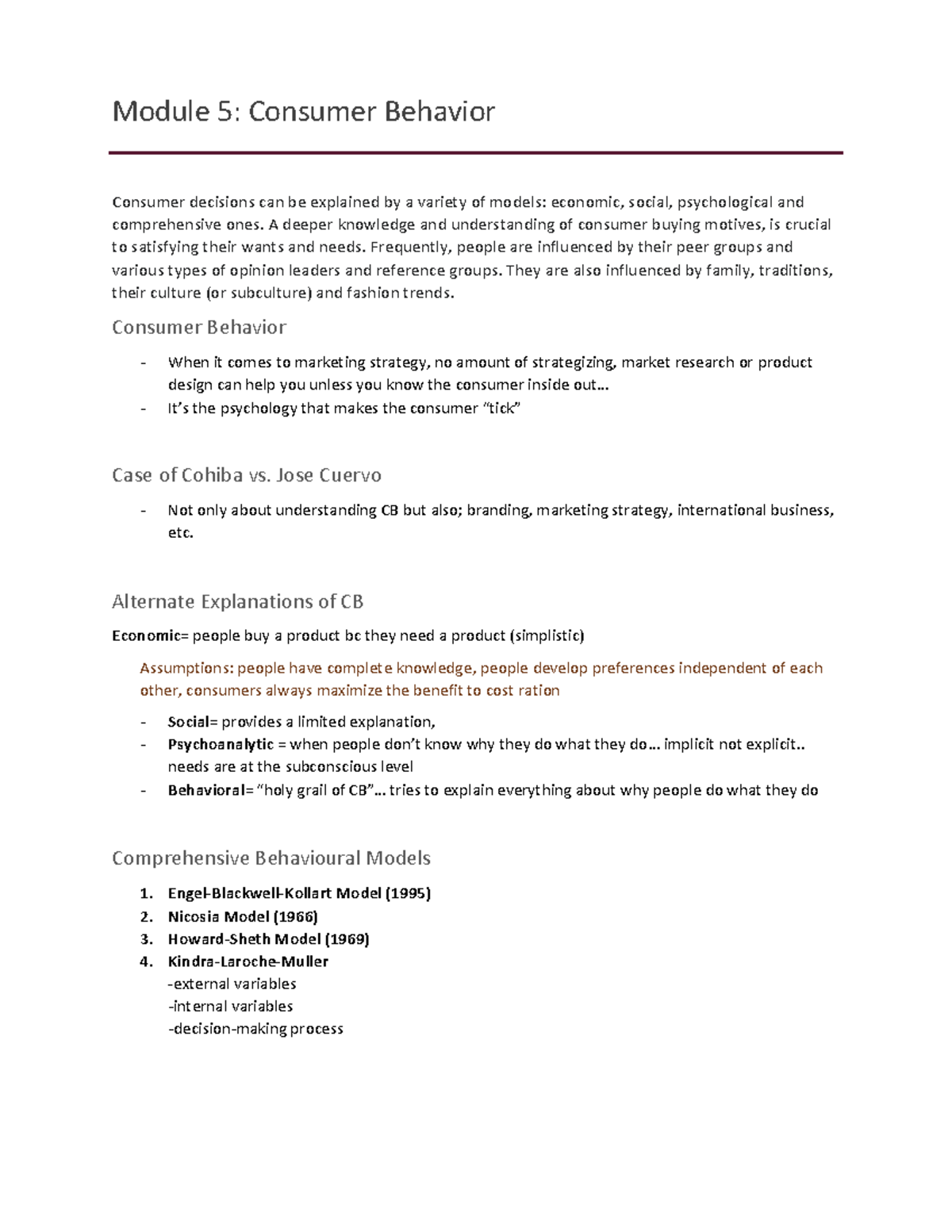 Marketing review - Module 5: Consumer Behavior Consumer decisions can ...