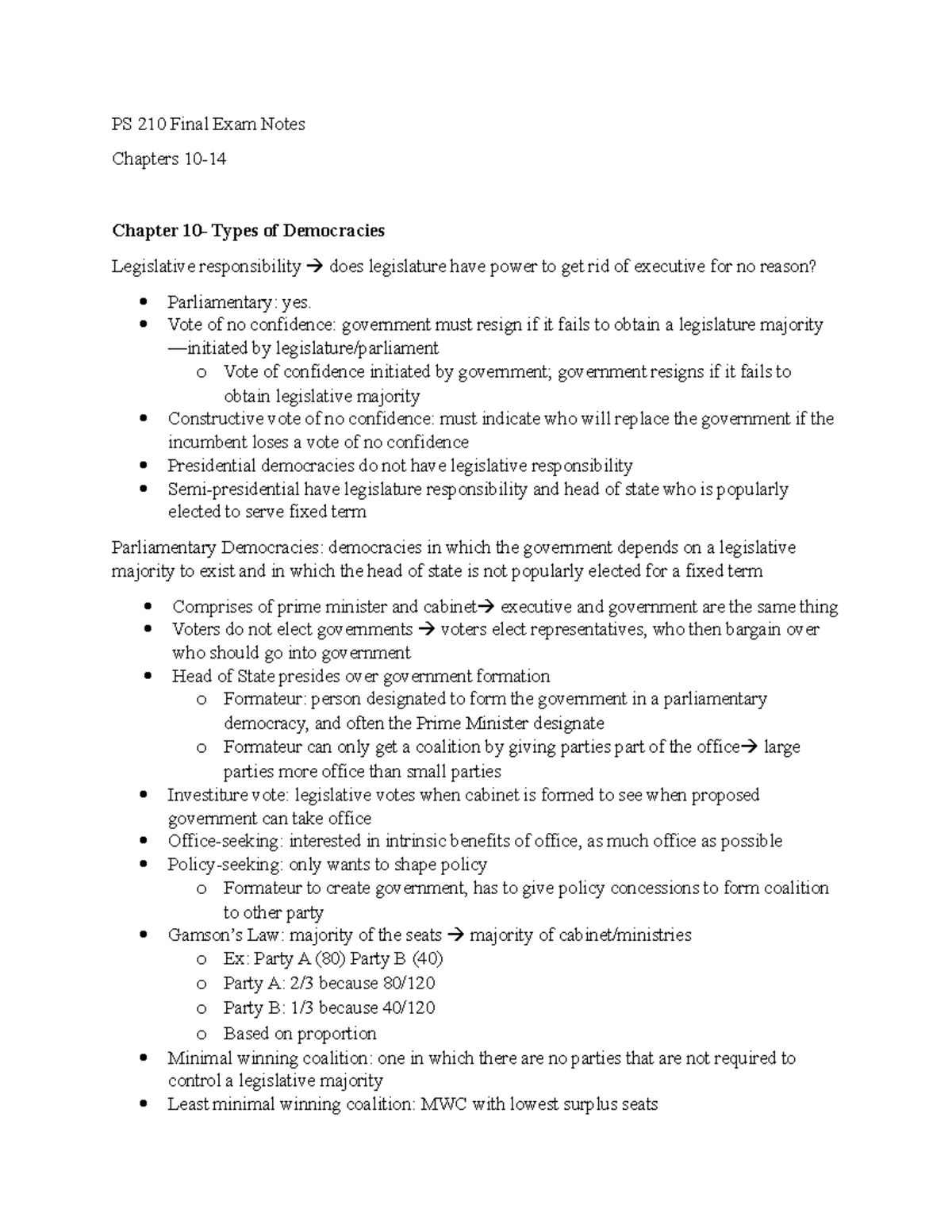 PS 210 Final Exam Notes - PS 210 with Dr. Demirkaya. Includes Quiz ...