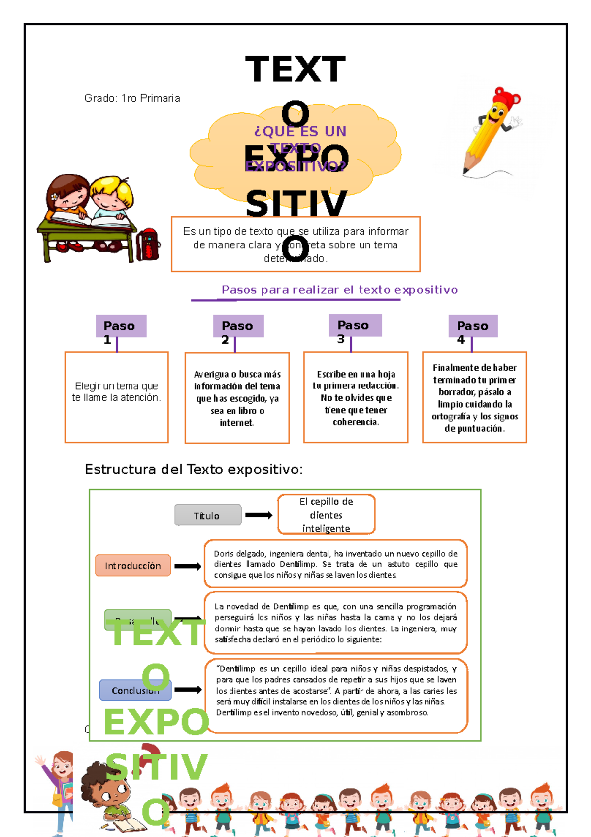 Texto Expositivo - NADA - Grado: 1ro Primaria Pasos para realizar el ...