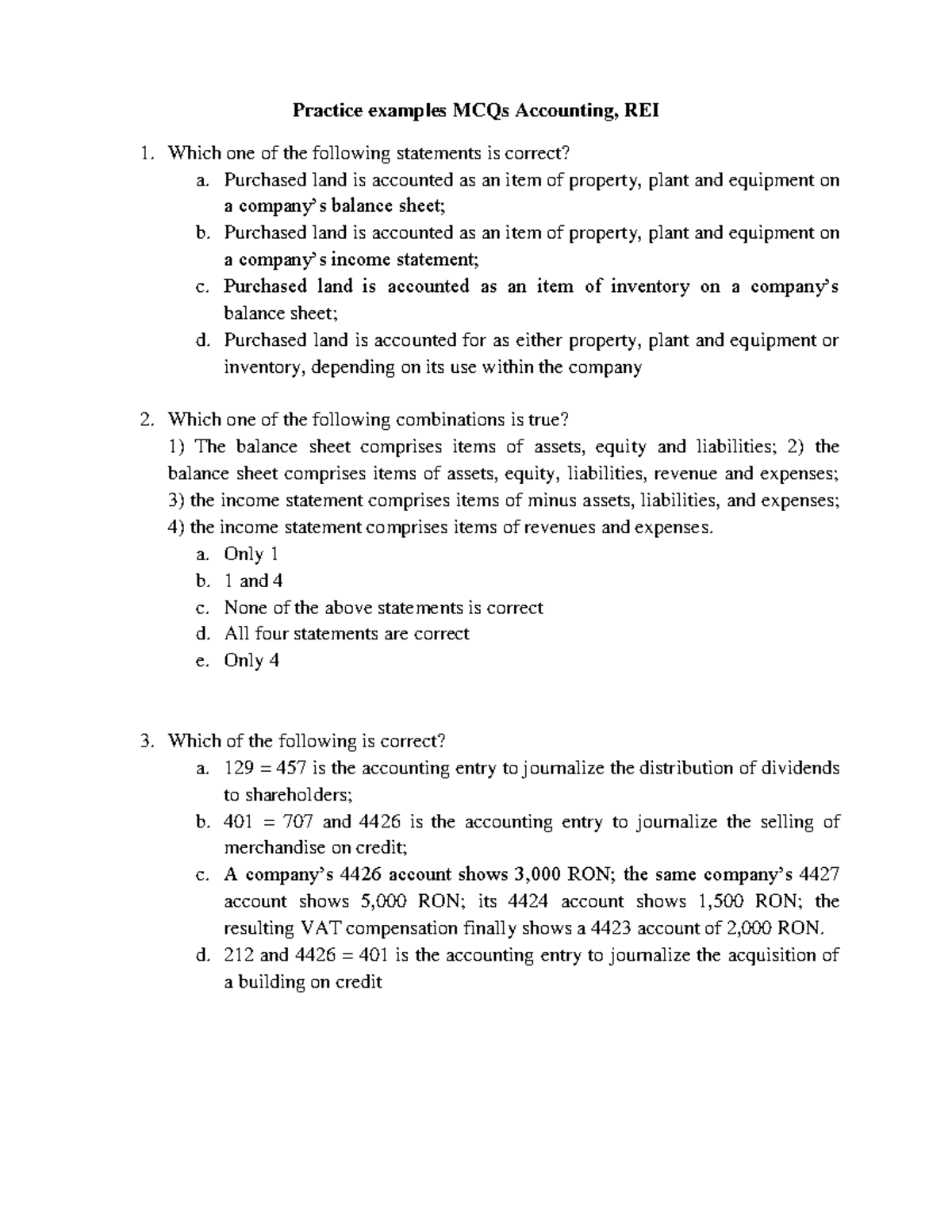 MCQs REI practice for students - Practice examples MCQs Accounting, REI ...