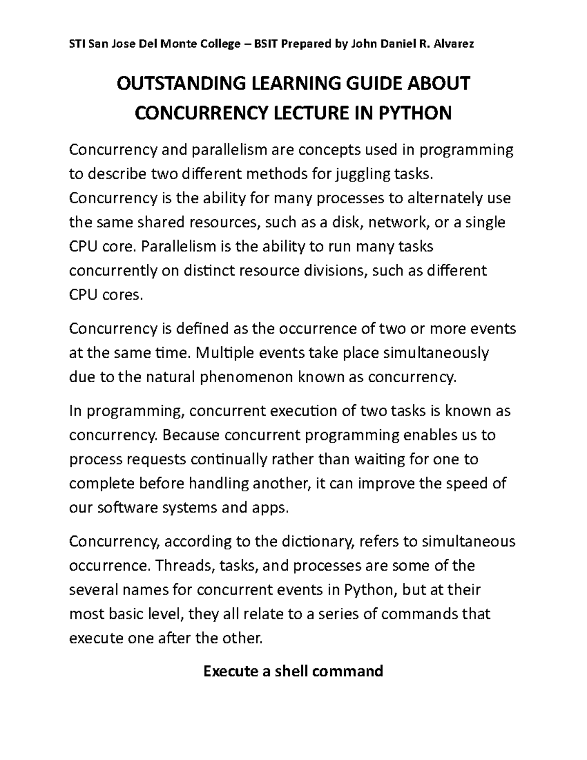 Outstanding Learning Guide About Concurrency Lecture In Python Outstanding Learning Guide