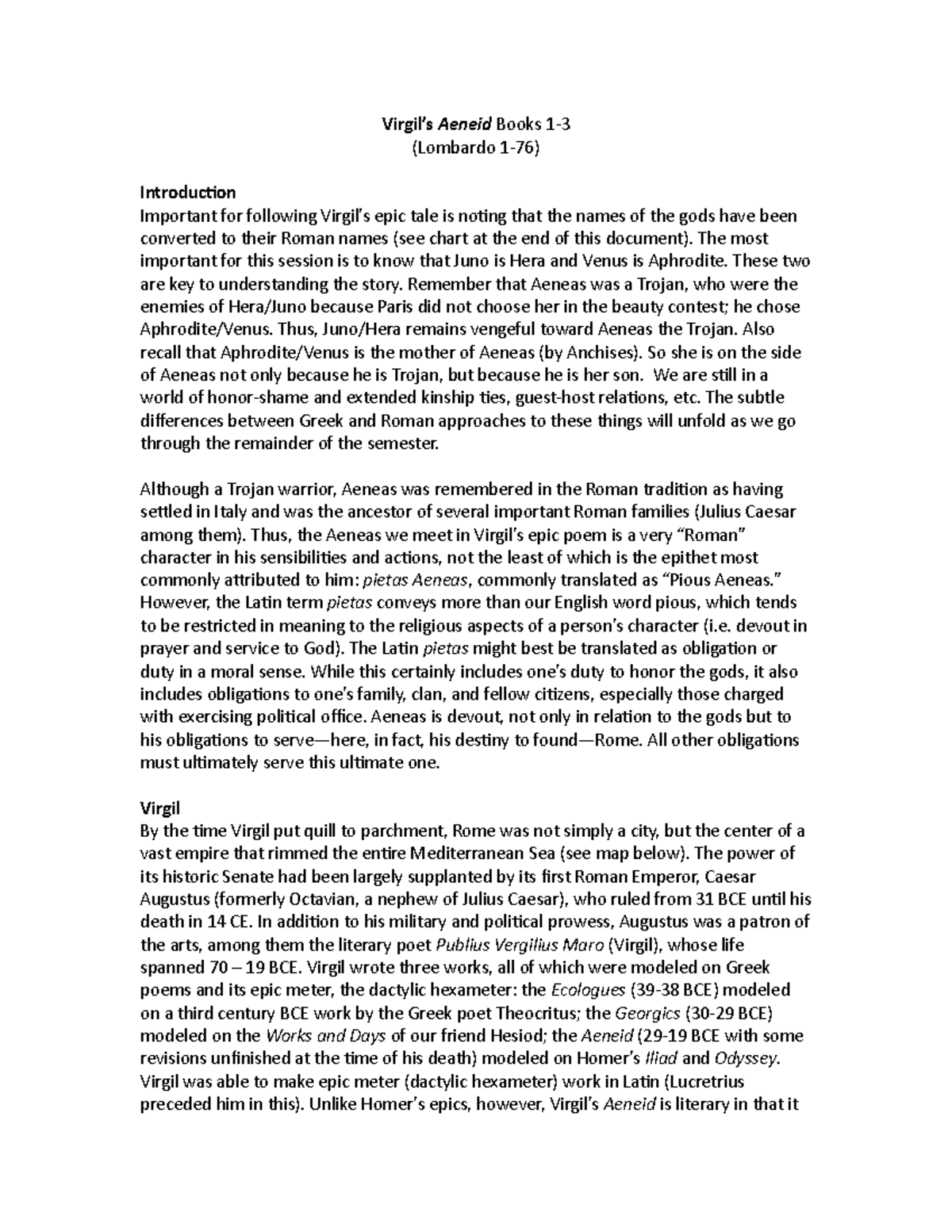 Virgil Aeneid Books 1 - 3 - Virgil’s Aeneid Books 1- (Lombardo 1-76 ...