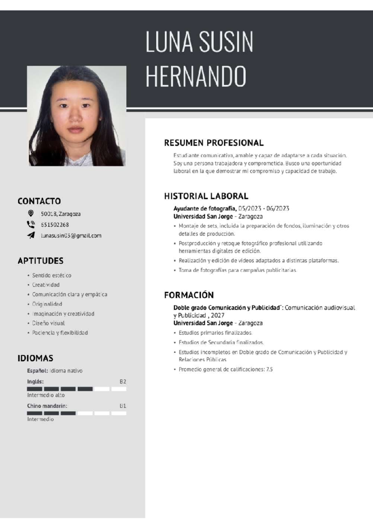 CV Luna Susin - Humanismo Cívico - Studocu