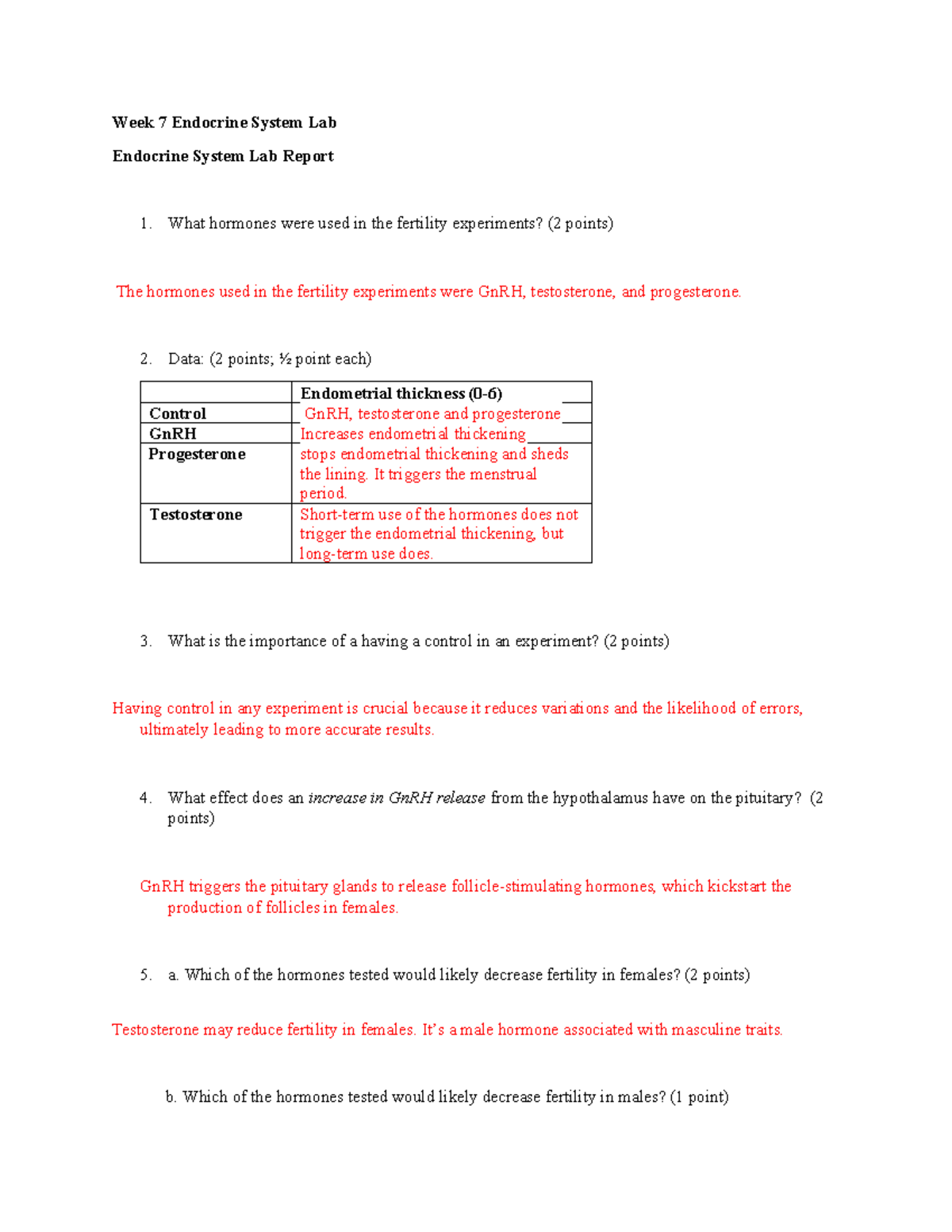 Week 7 Virtual Lab Document - Week 7 Endocrine System Lab Endocrine System Lab Report 1. What ...