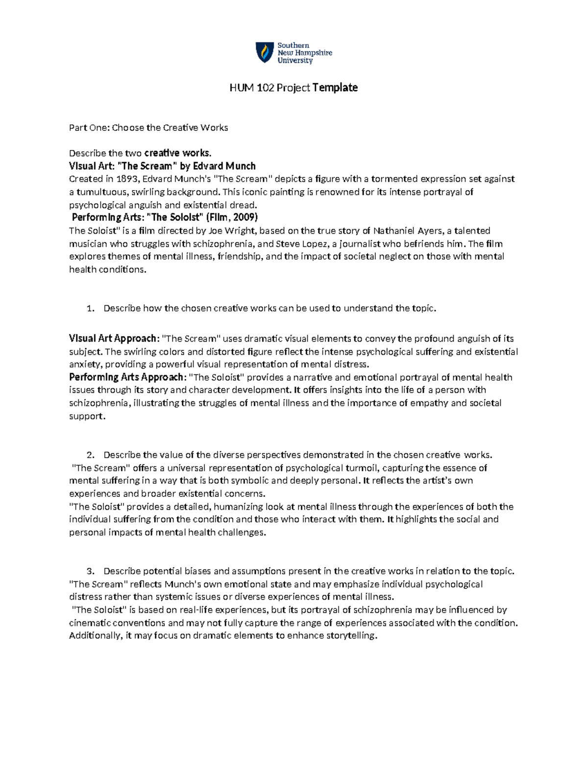 HUM 102 Project Template - HUM 102 Project Template Part One: Choose ...