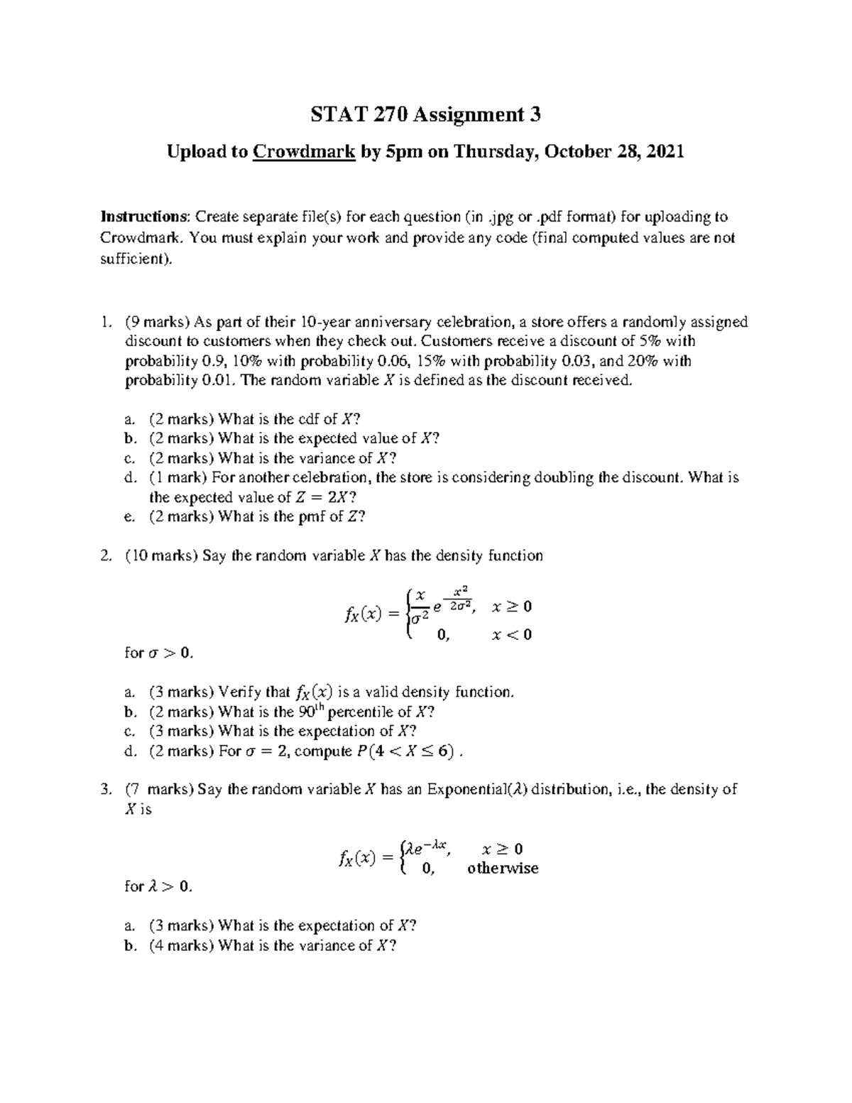 Assignment 3 Practice Questions from Stat 270 - STAT 270 Assignment 3 ...