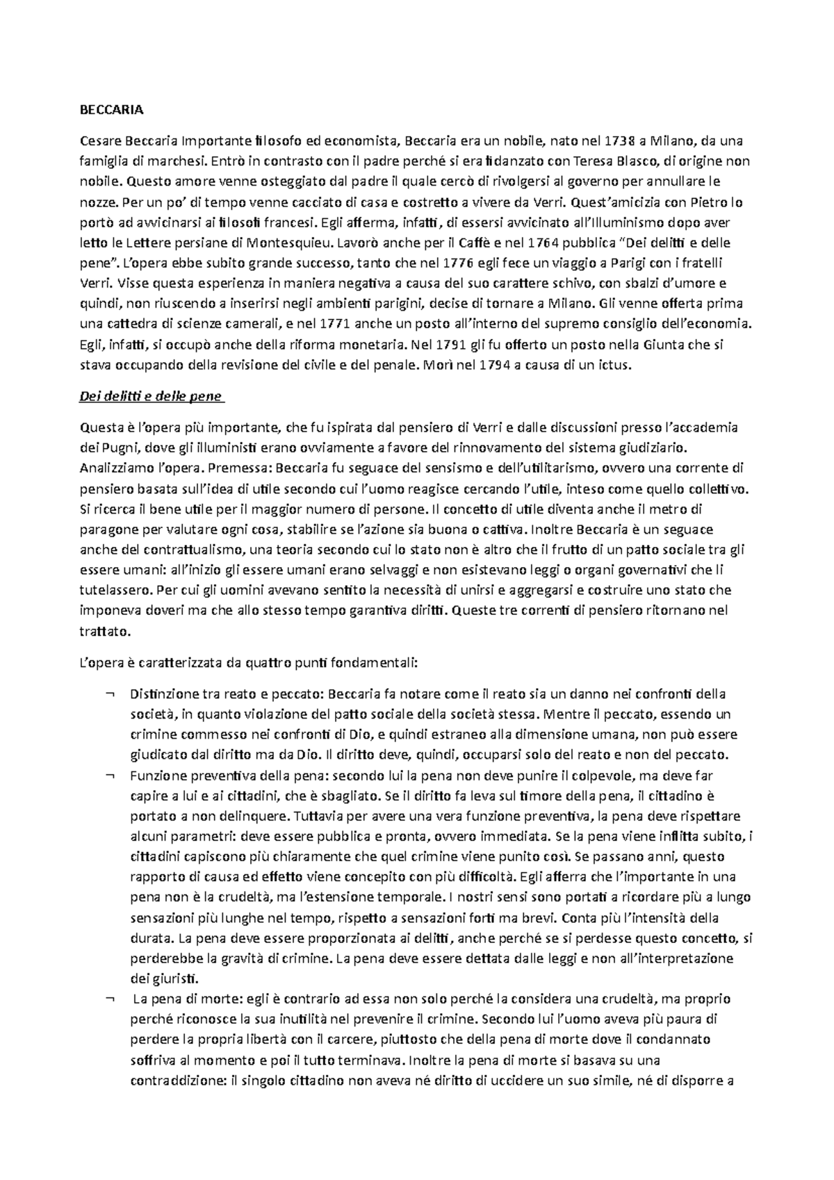 Beccaria - brevi appunti - BECCARIA Cesare Beccaria Importante filosofo ...