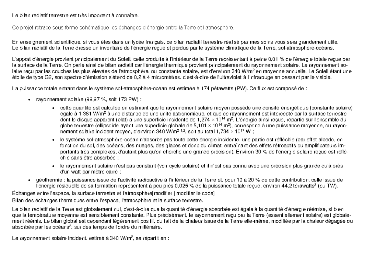 Le bilan radiatif terrestre - Ce projet retrace sous forme schématique ...