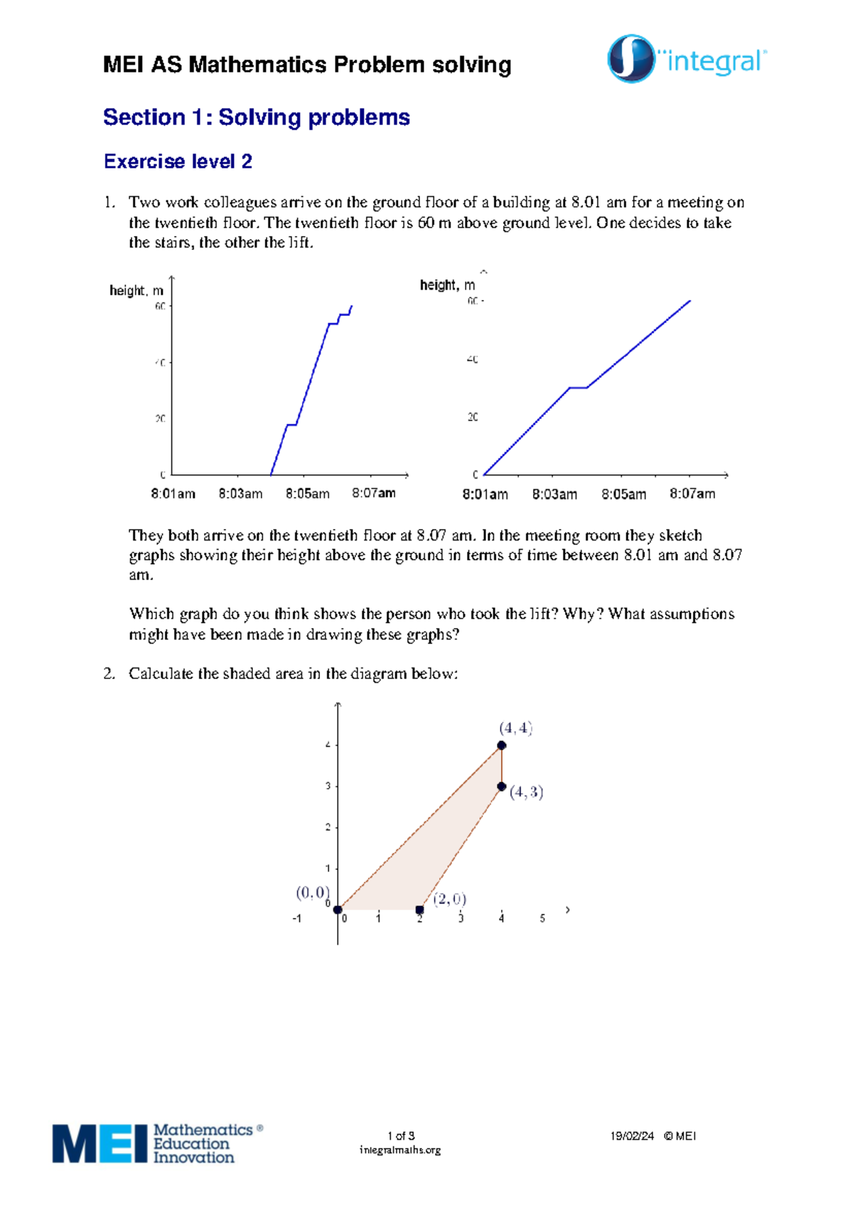 Meiaspr 1ax level 2 - exam questions for maths - MEI AS Mathematics Problem solving 1 of 3 19/02 ...