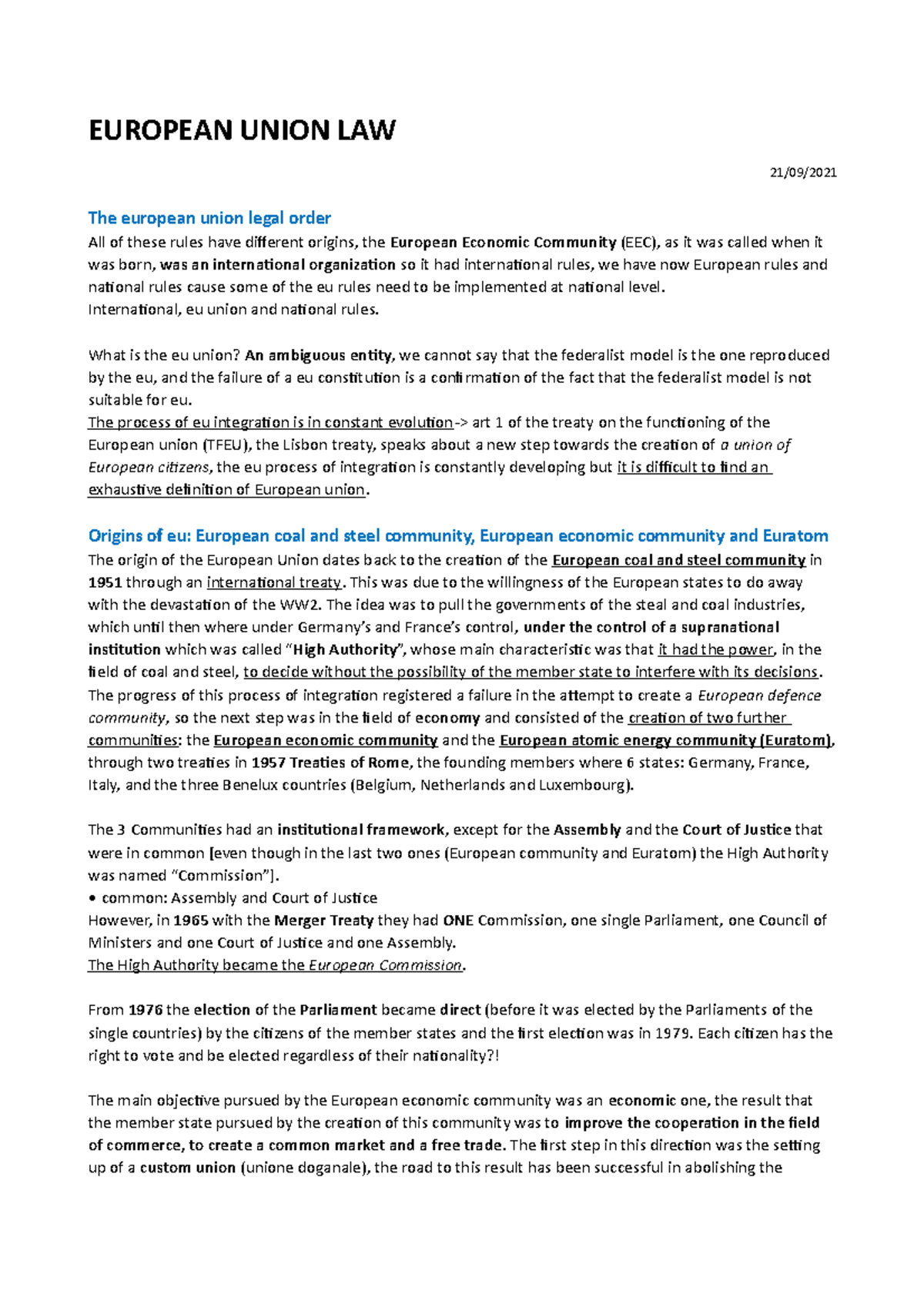 European union law definitivo - EUROPEAN UNION LAW 21/09/ The european ...