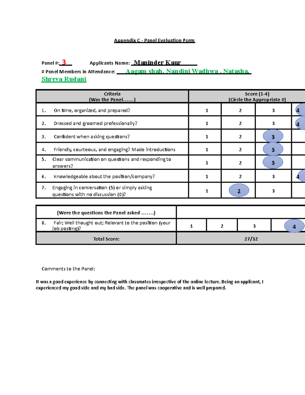 Appendix C - .....) Score (1-4) (Circle the Appropriate #) 1. On time ...