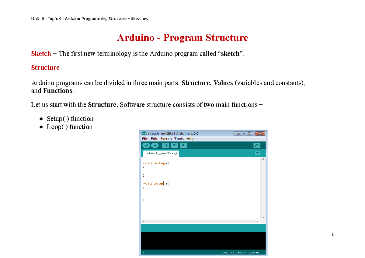 Unit Iii Topic 4 Arduino Programming Structure Sketches