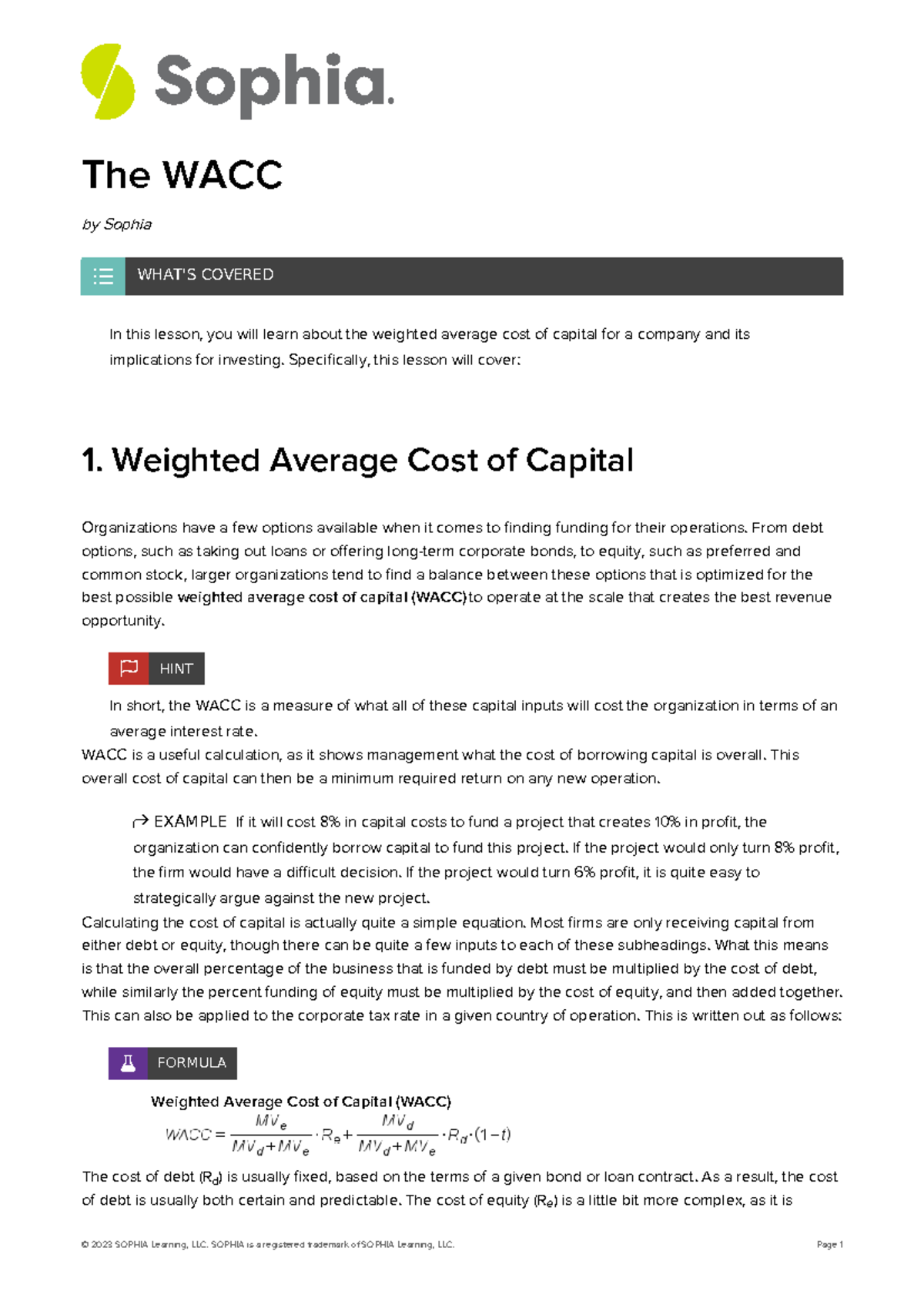 The wacc - assignment The wacc - The WACC by Sophia In this lesson, you ...