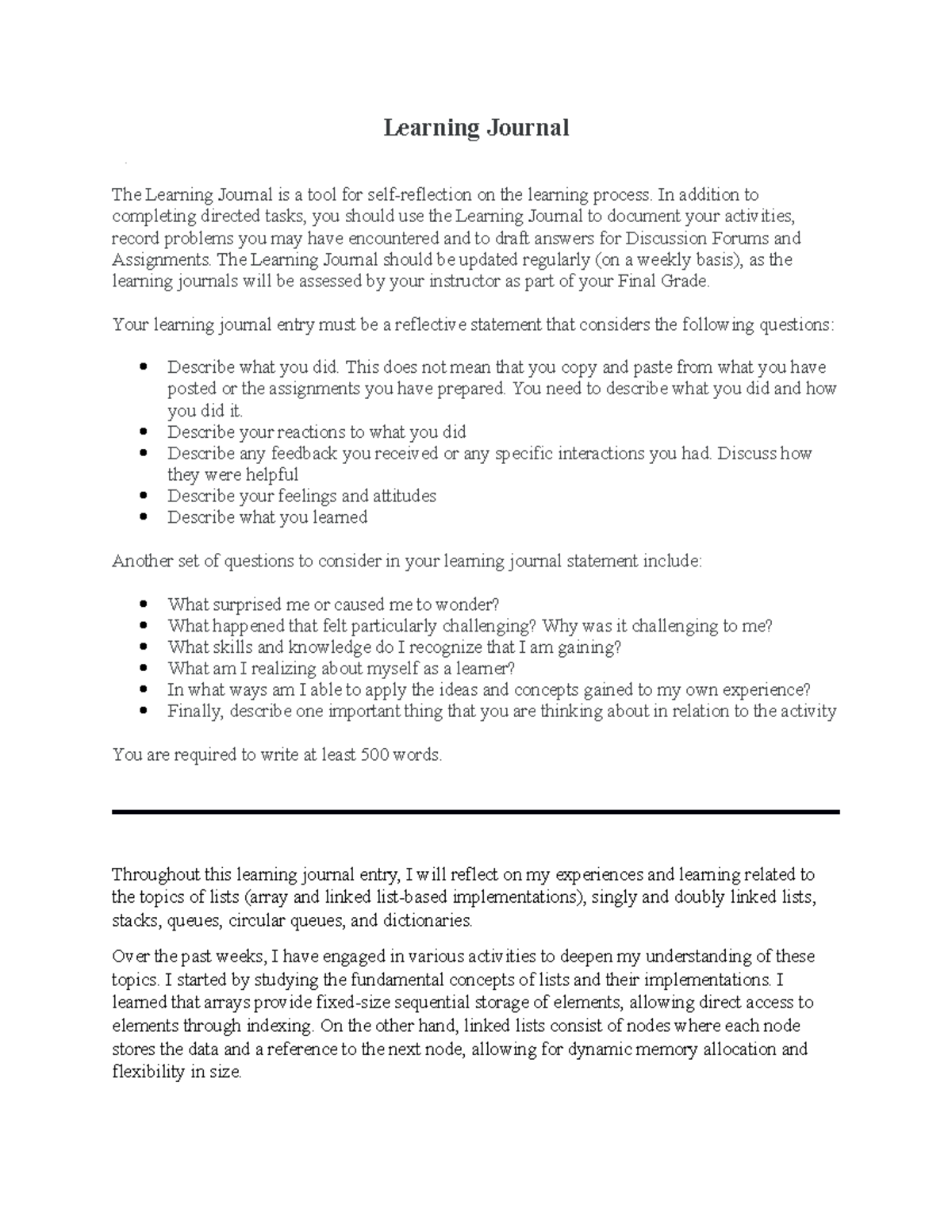 Learning Journal - done - Learning Journal The Learning Journal is a ...