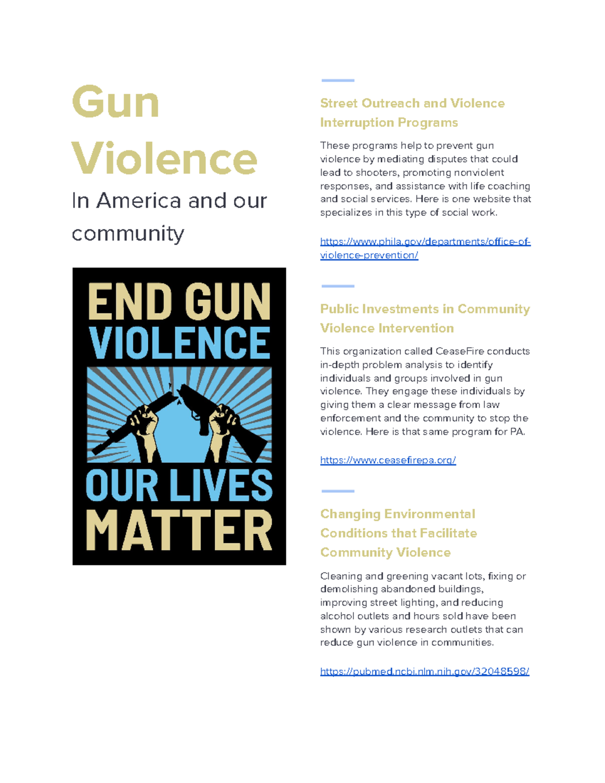 Adaptive follow up - Gun Violence In America and our community Street ...