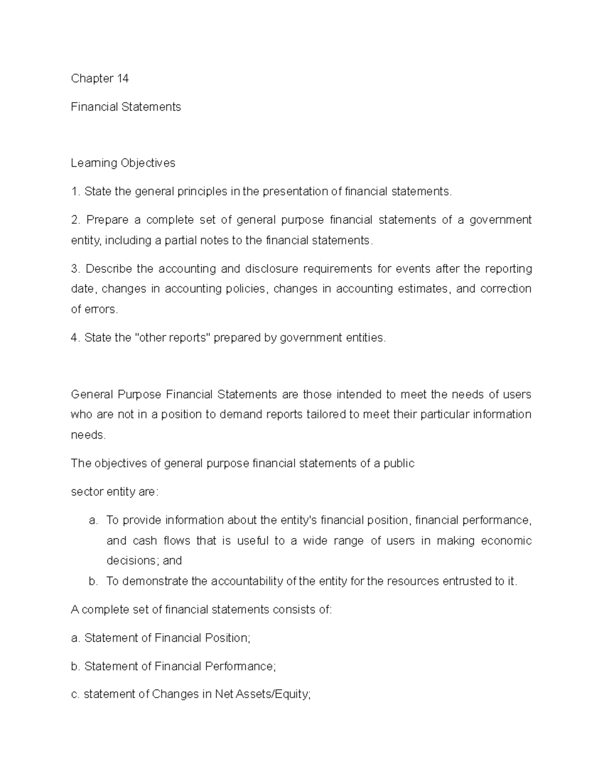 CH14 Financial Statements - Chapter 14 Financial Statements Learning ...