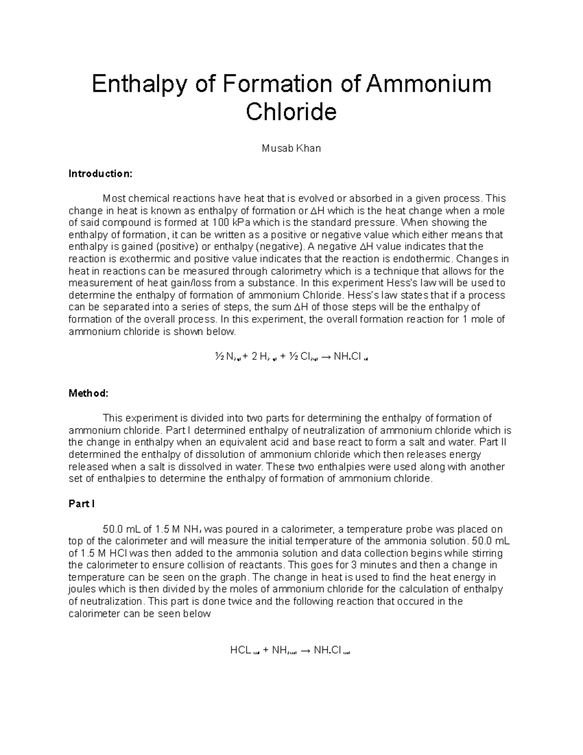 Enthalpy of Formation of Ammonium Chloride - Enthalpy of Formation of ...