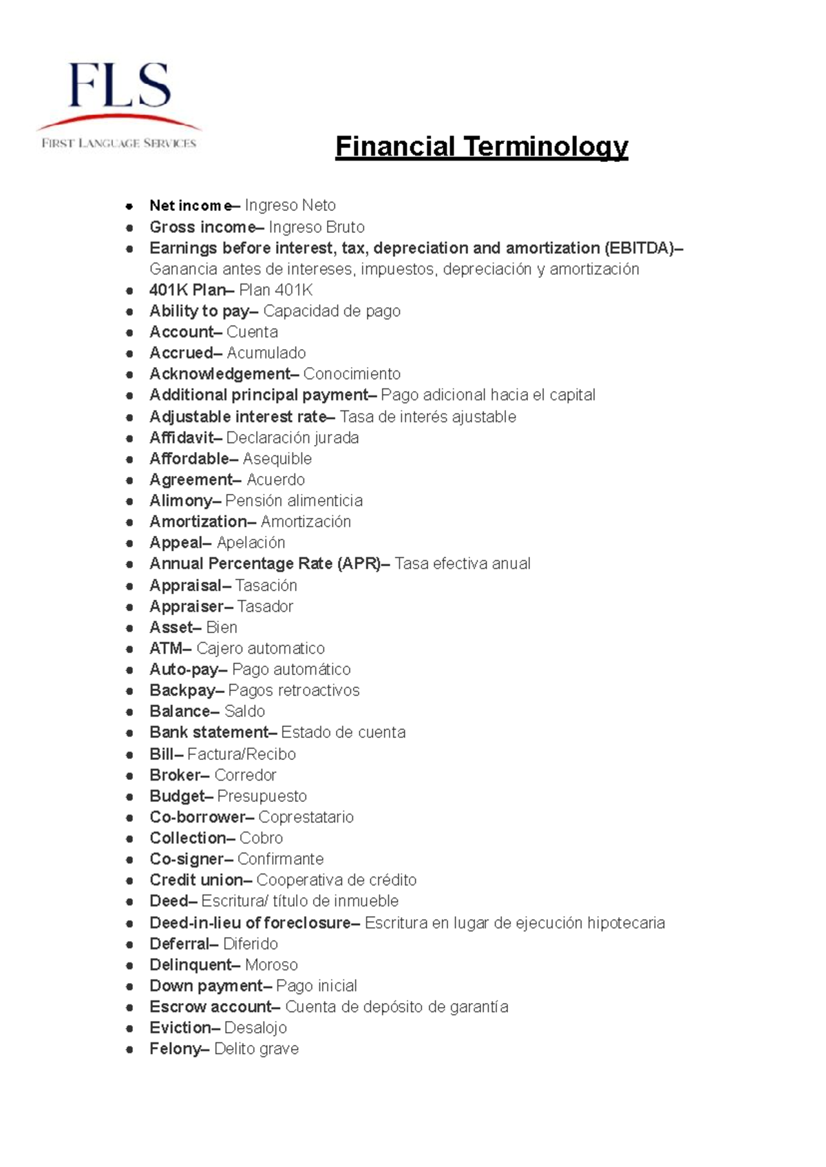 Financial Terminology - Studocu