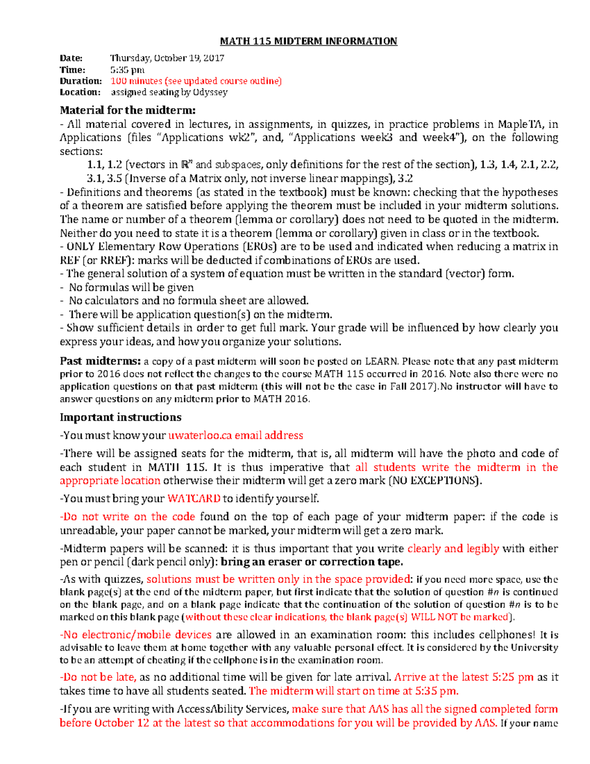 MATH 115 Midterm Information - MATH 115 MIDTERM INFORMATION Date ...