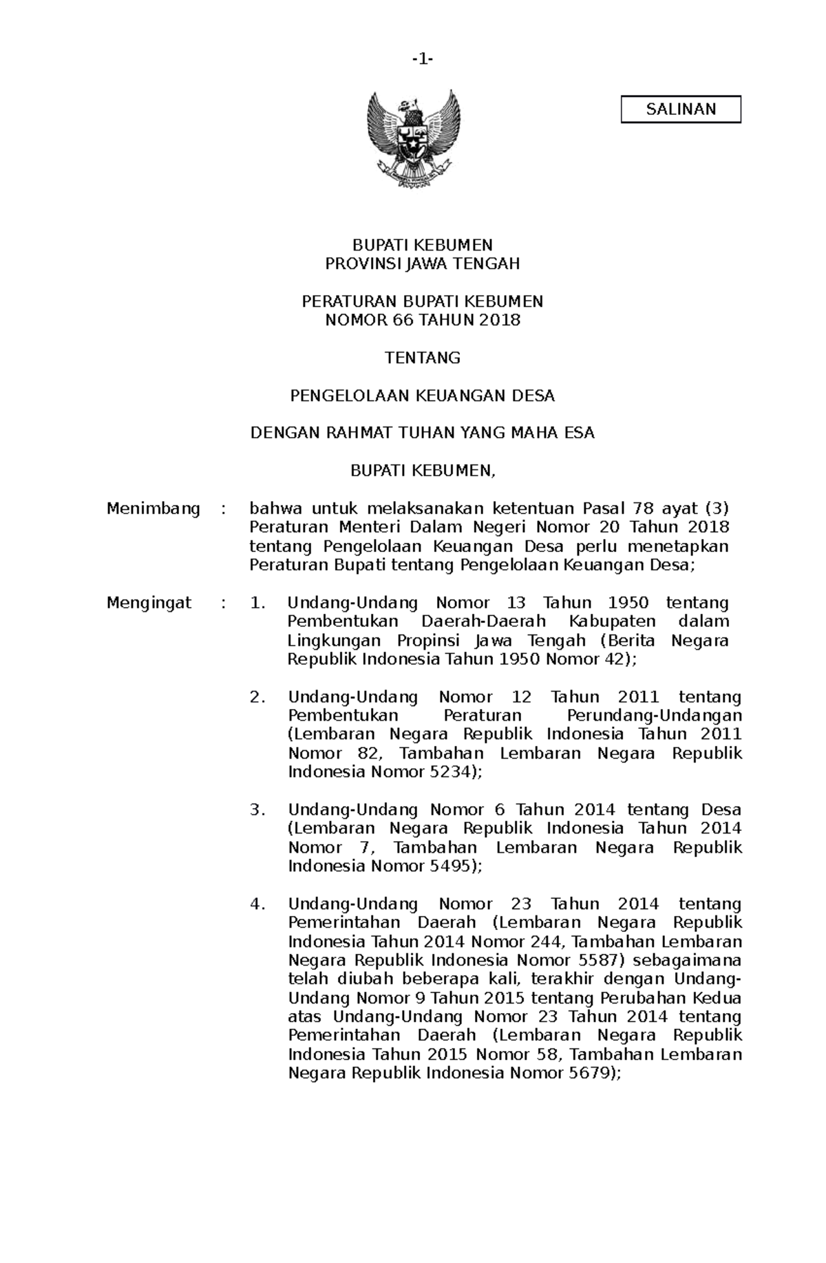 Salinan Perbup 66 2018 tentang PKD - SALINAN BUPATI KEBUMEN PROVINSI ...