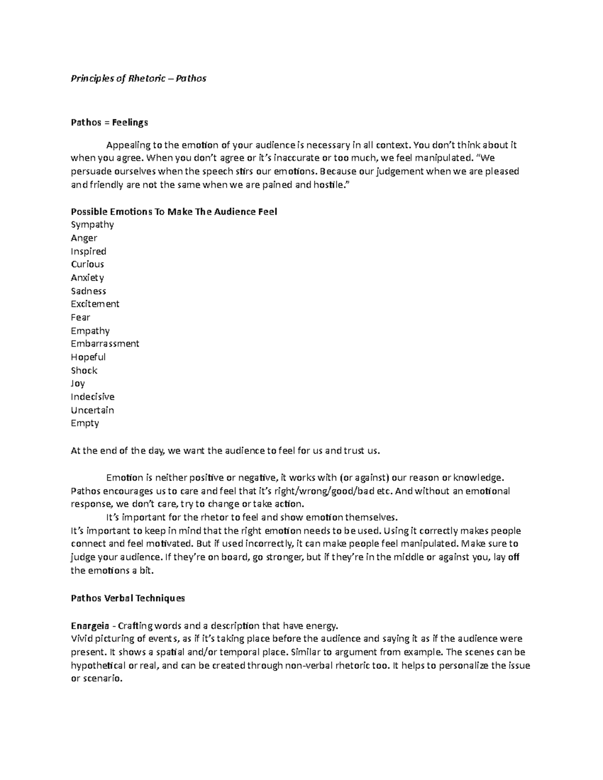 Pathos - Principles of Rhetoric – Pathos Pathos = Feelings Appealing to ...