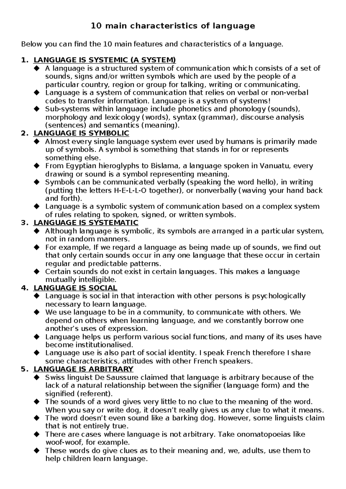 10 main characteristics of language - 10 main characteristics of ...