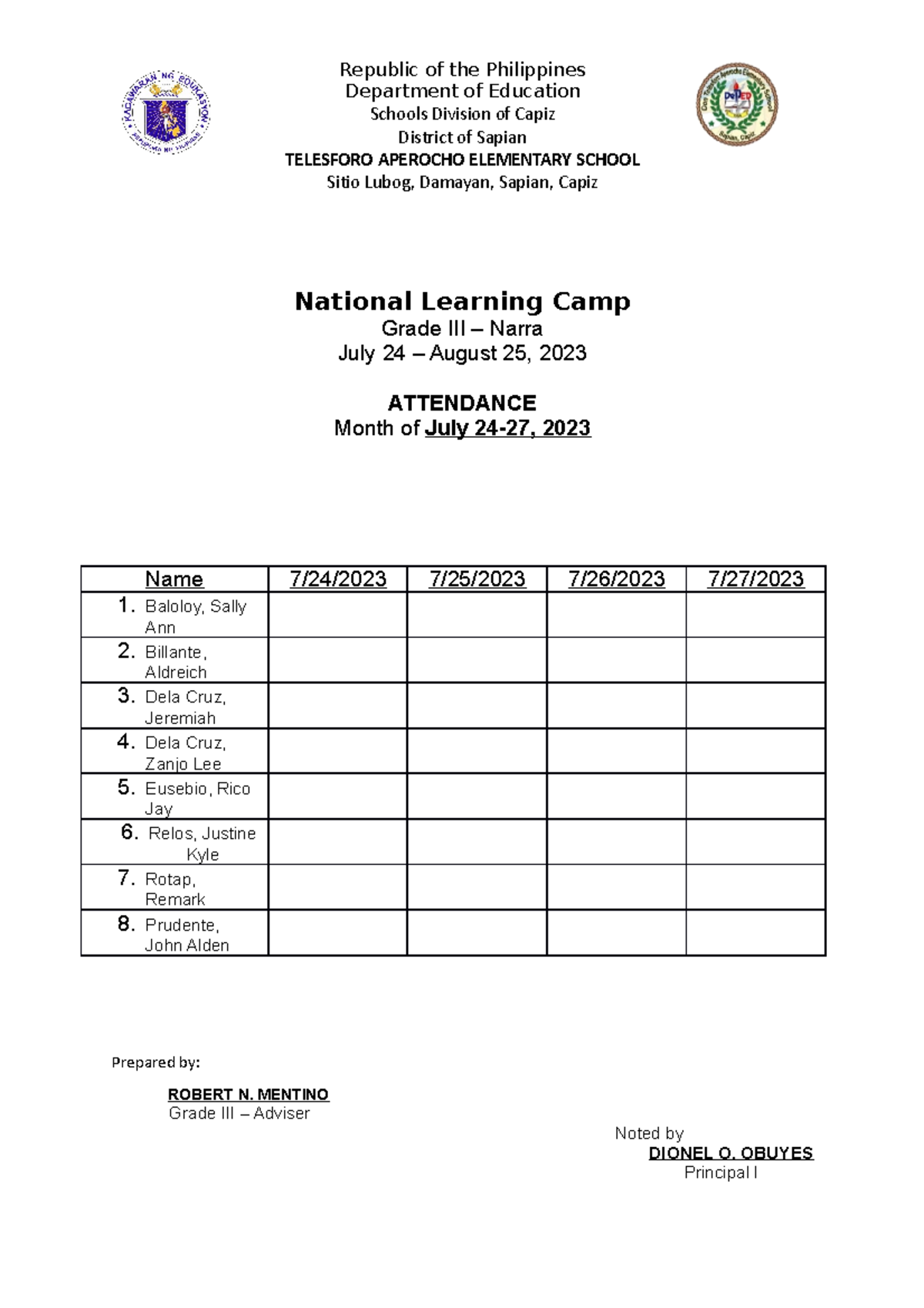 National Learning Camp Att - National Learning Camp Grade III – Narra ...