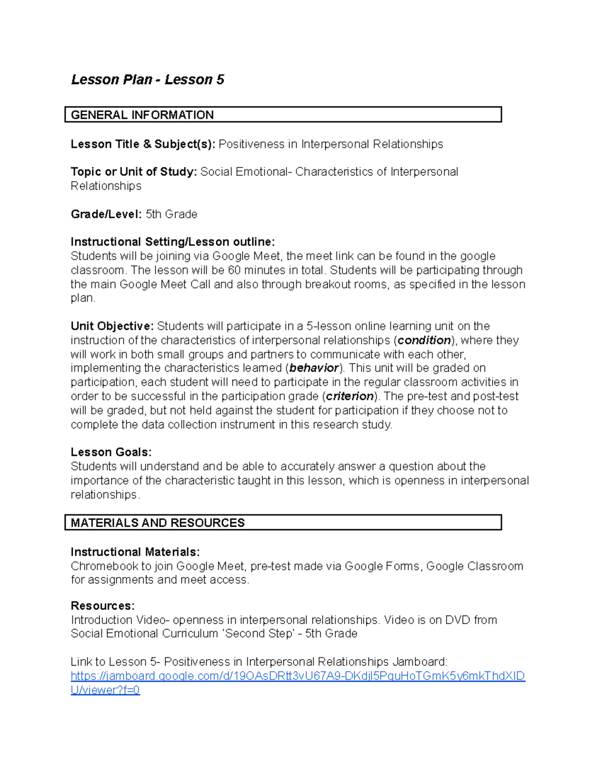 Capstone Lesson Plan Day 5 - Lesson Plan - Lesson 5 GENERAL INFORMATION ...