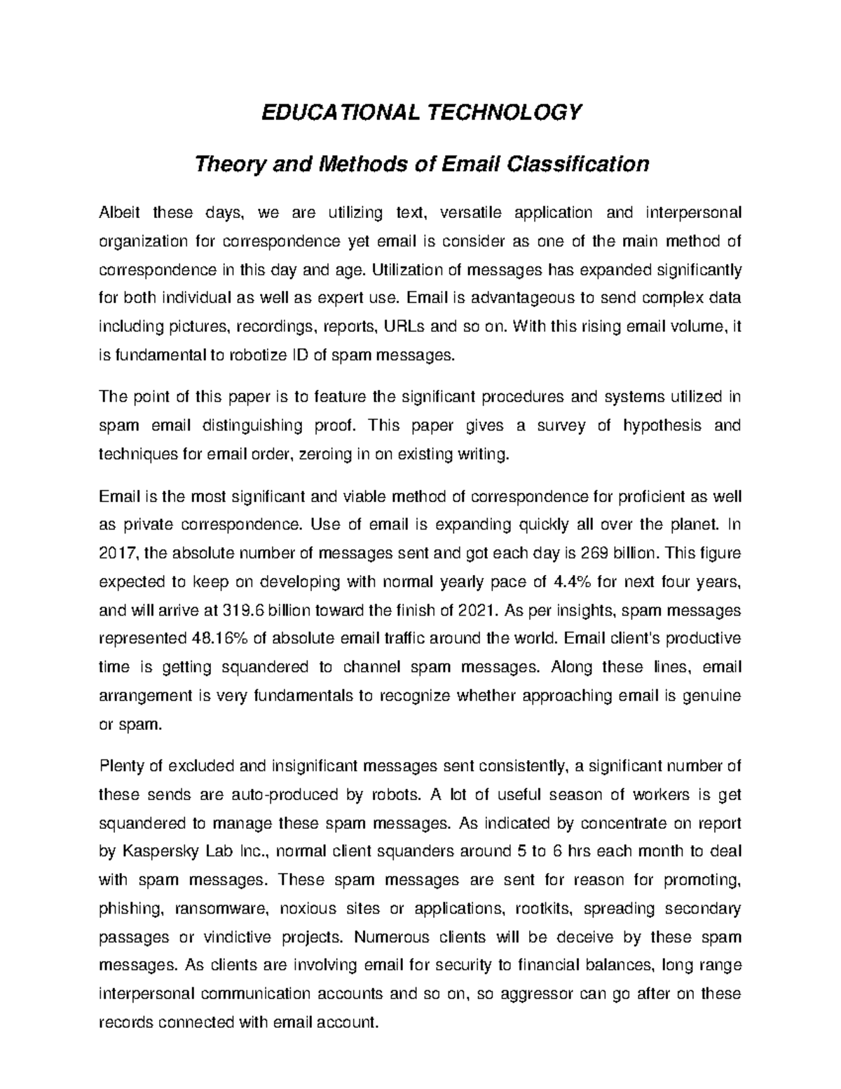 Theory and Methods of Email Classification - EDUCATIONAL TECHNOLOGY ...